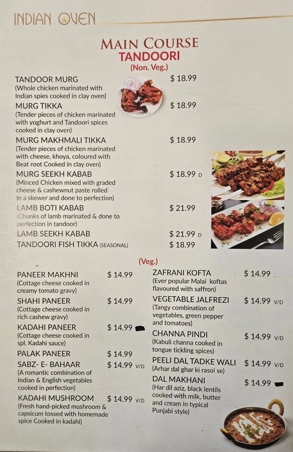Indian Oven Menu - Updated October 2025