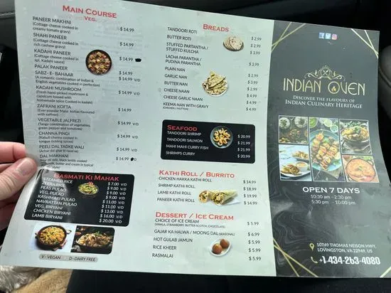 Indian Oven Menu | Lovingston, VA | Checkle