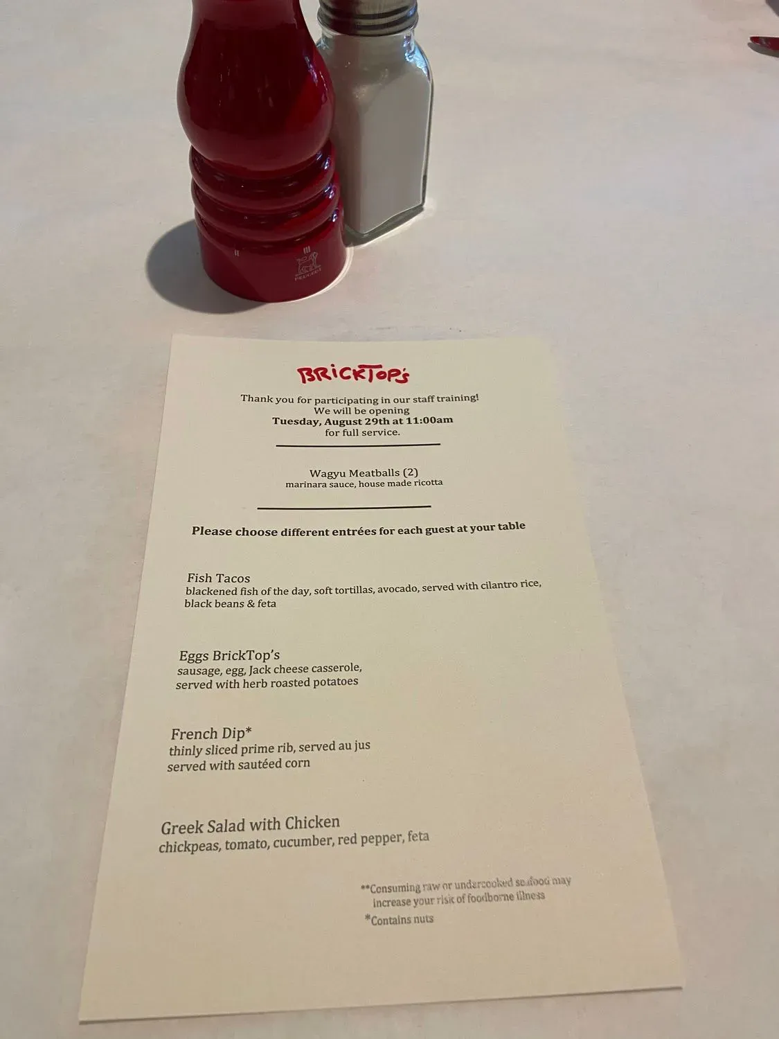 BrickTop's Menu - Updated October 2025