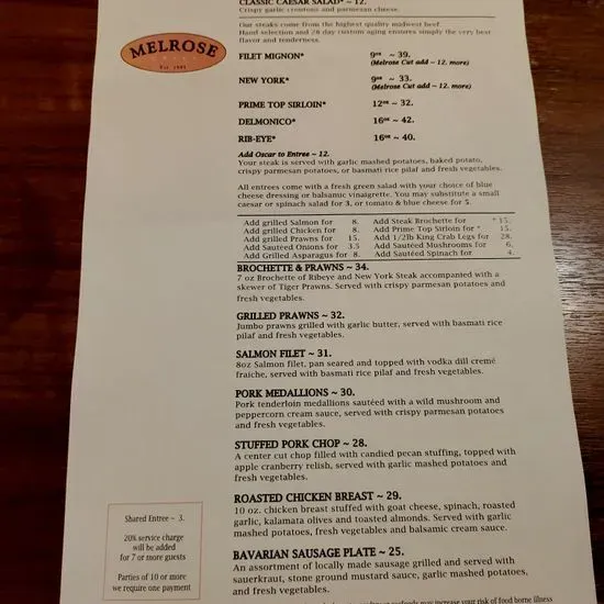 The Melrose Grill Menu | Renton, WA | Checkle