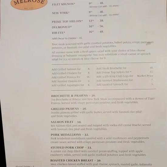 The Melrose Grill Menu | Renton, WA | Checkle
