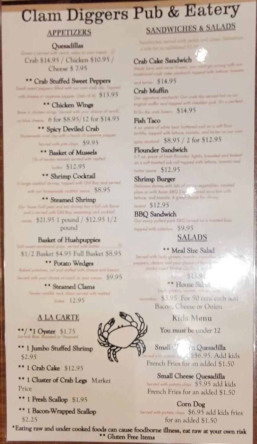 Clam Diggers Seafood Menu - Updated October 2025