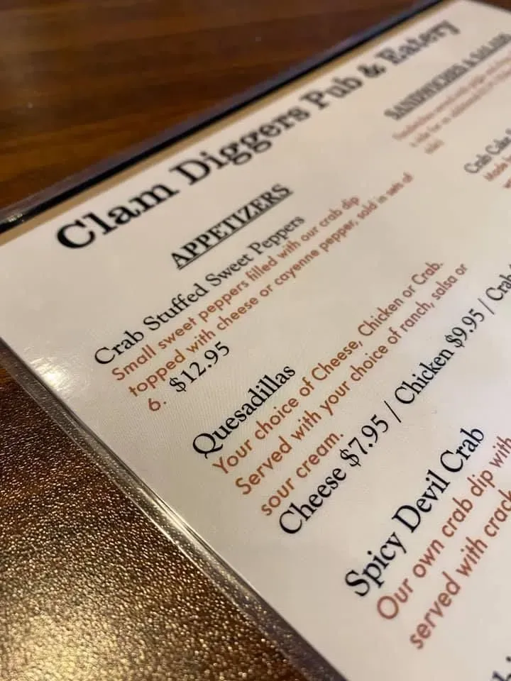 Clam Diggers Seafood Menu - Updated October 2025
