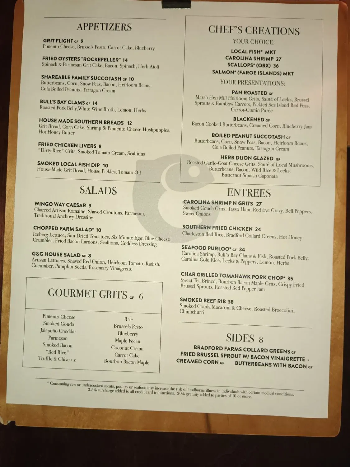 Grace & Grit Menu - Updated October 2025