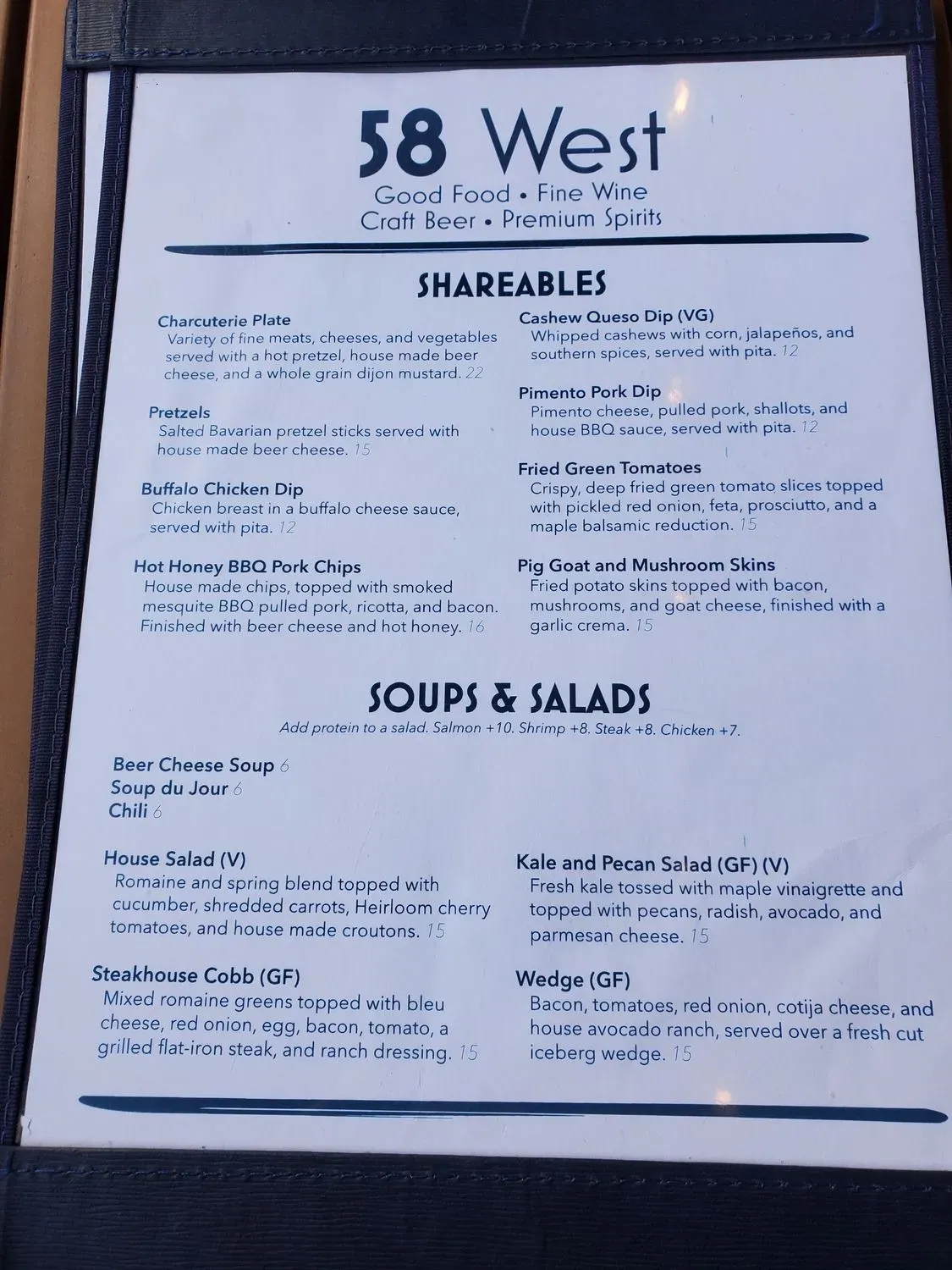 58 West Menu - Updated October 2025