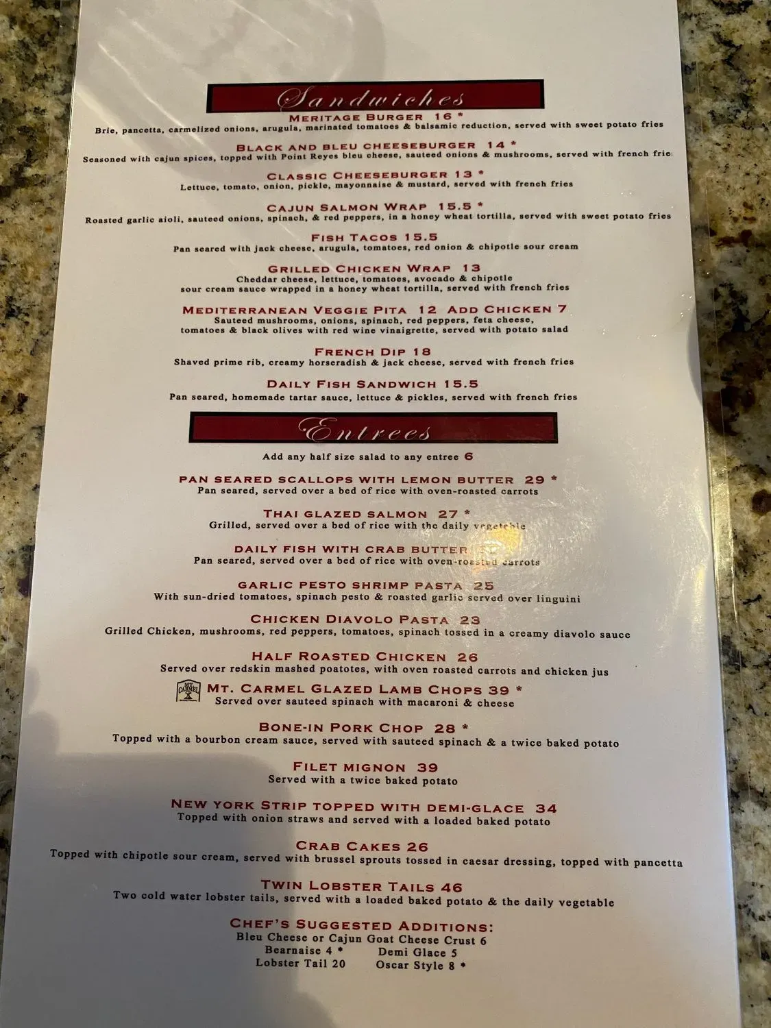 Meritage Menu - Updated October 2025