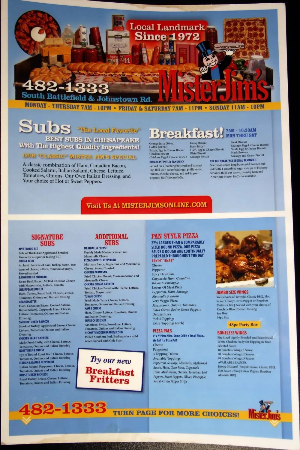 Mister Jim's Menu - Updated October 2025