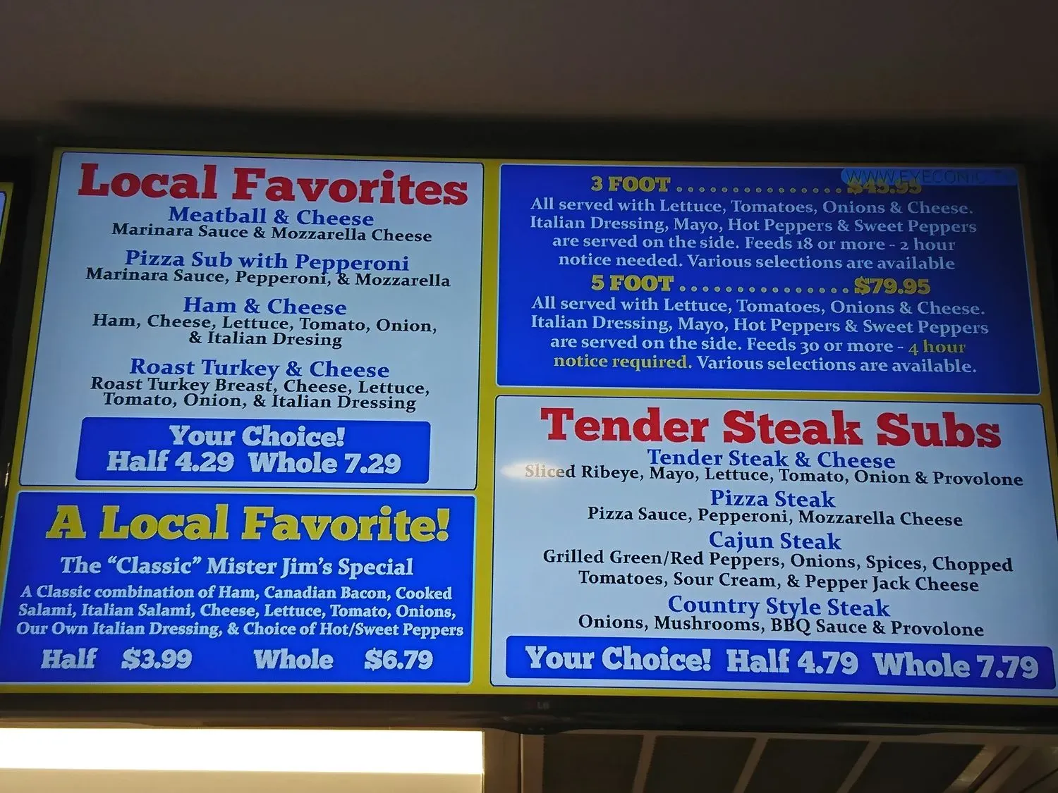 Mister Jim's Menu - Updated October 2025