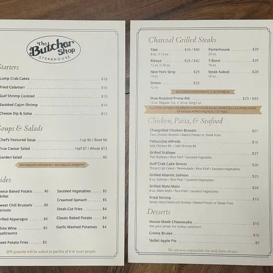 The Butcher Shop Menu | Little Rock, AR | Checkle