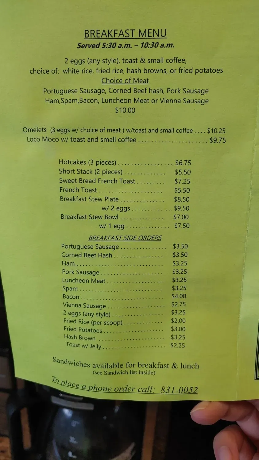 Masa's Cafeteria Menu - Updated October 2025