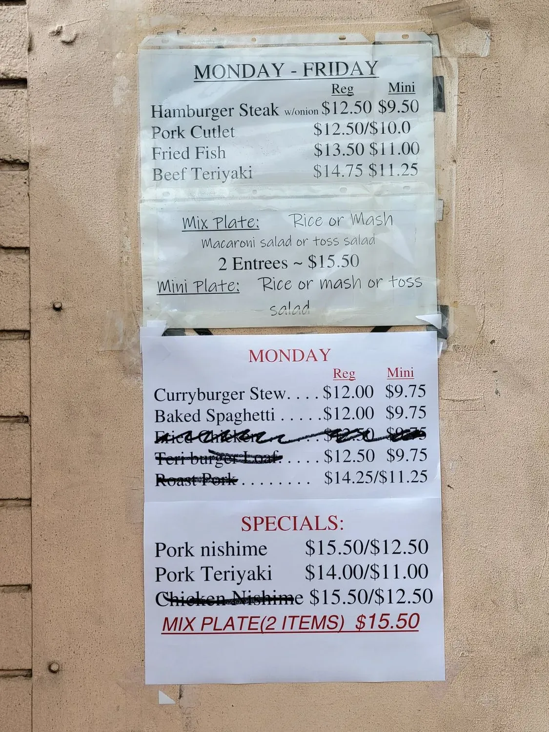 Masa's Cafeteria Menu - Updated October 2025