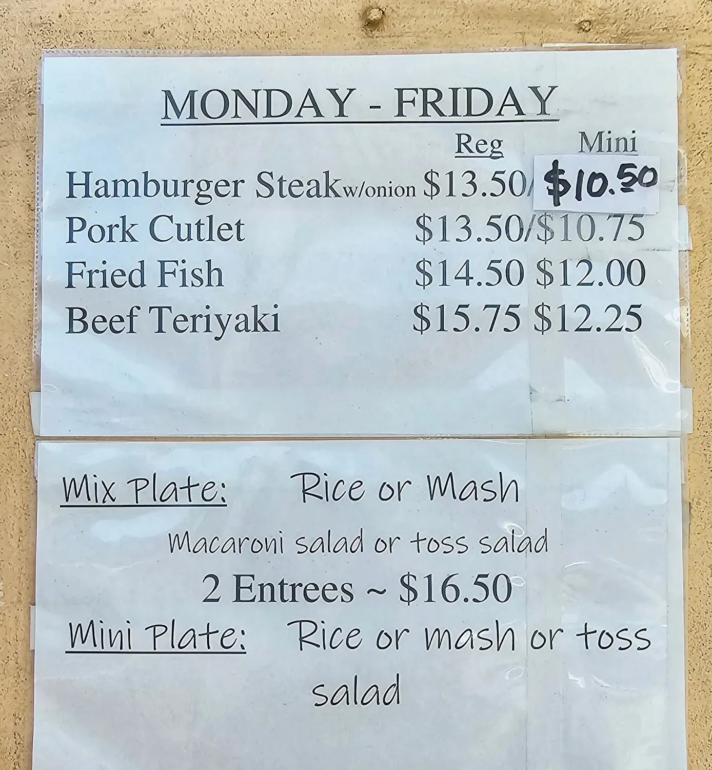 Masa's Cafeteria Menu - Updated October 2025
