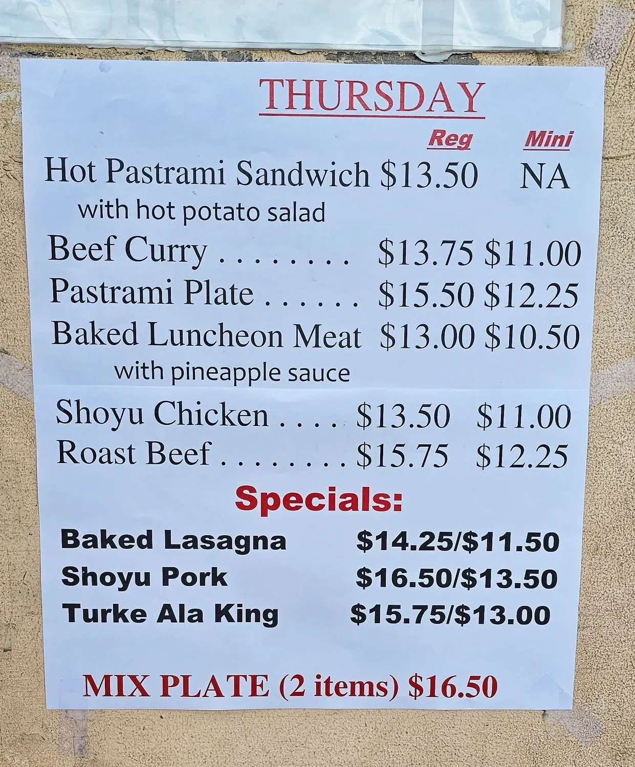 Masa's Cafeteria Menu - Updated October 2025