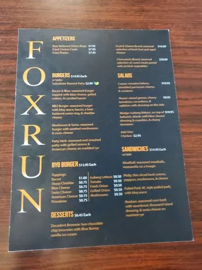Fox Run Restaurant and Pub Menu | Bella Vista, AR | Checkle