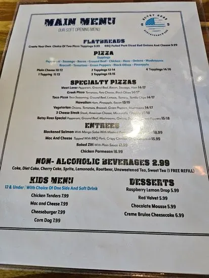 Betsy Ross Restaurant and Bar Menu | Smyrna, DE | Checkle