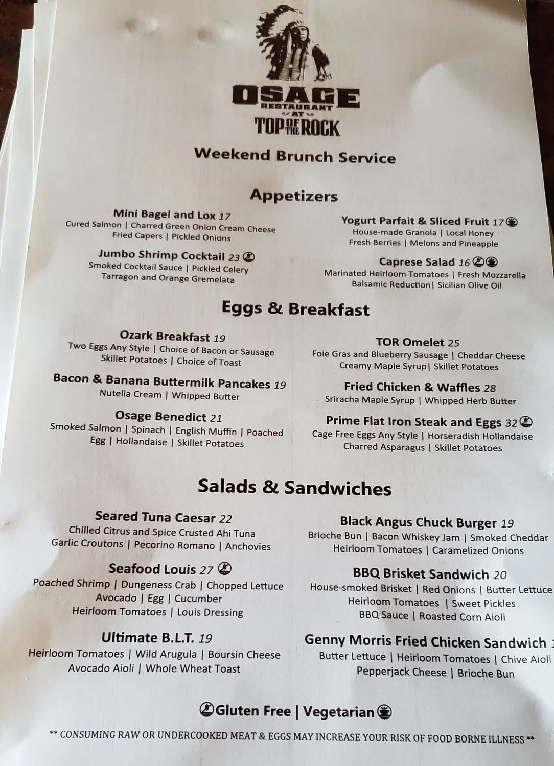Osage Restaurant Menu - Updated October 2025