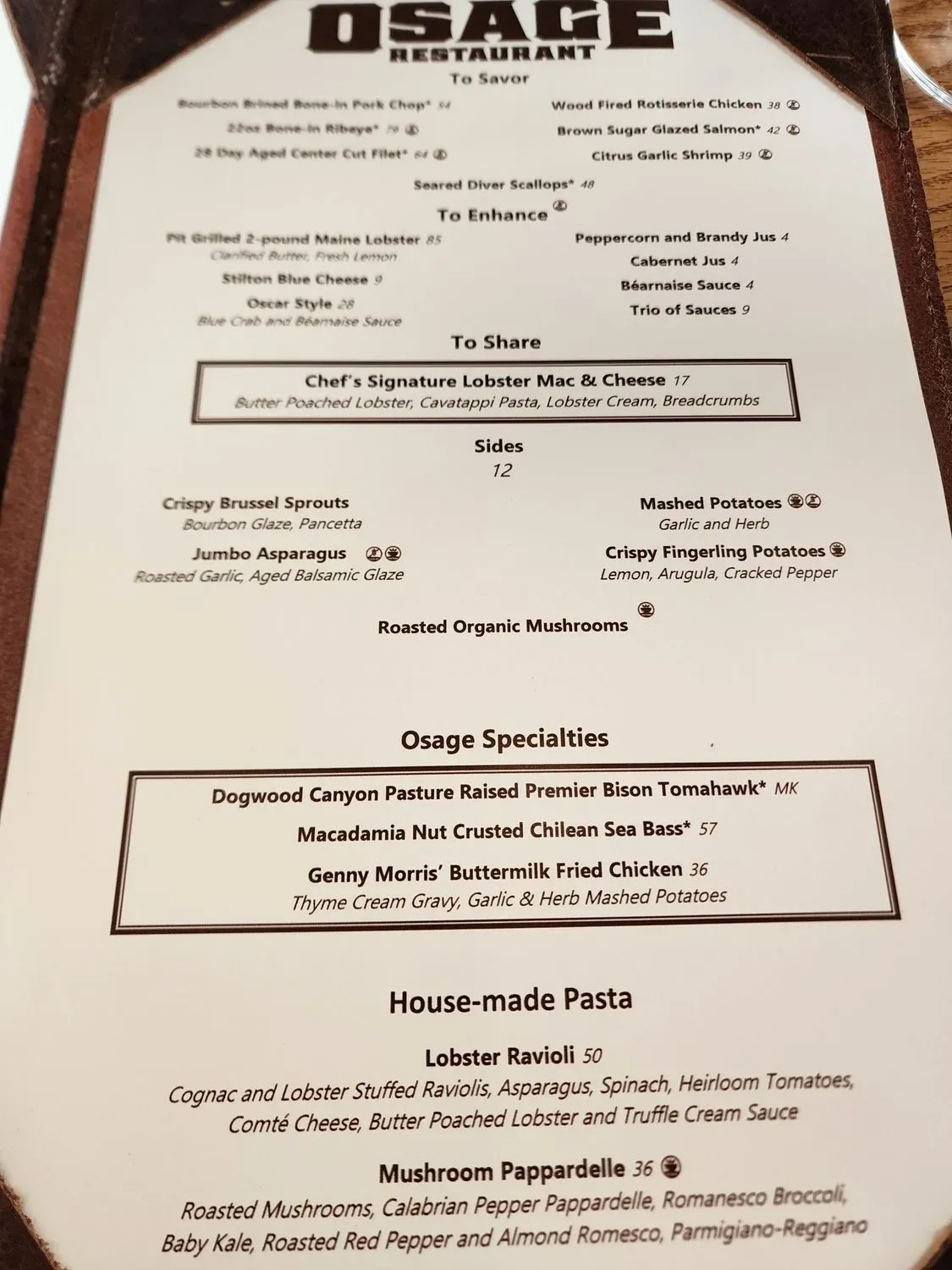 Osage Restaurant Menu - Updated October 2025