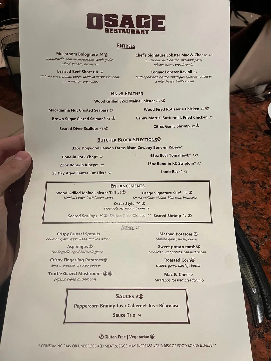 Osage Restaurant Menu - Updated October 2025