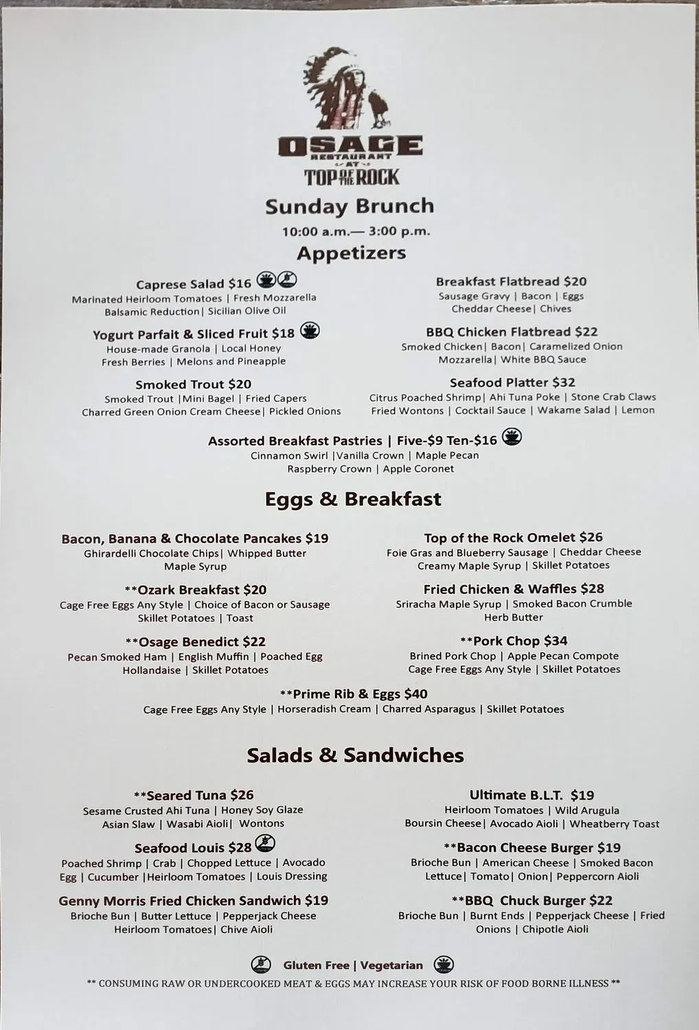 Osage Restaurant Menu - Updated October 2025