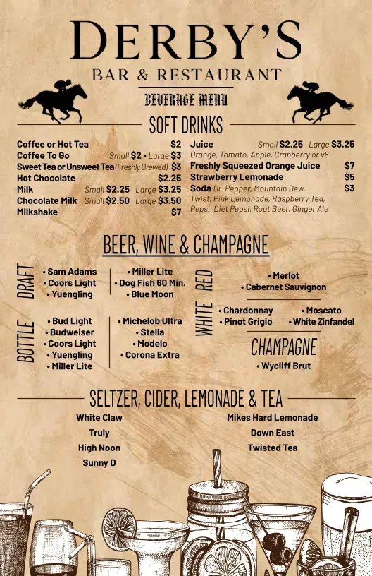 Derby's Bar & Restaurant Menu - Updated August 2025