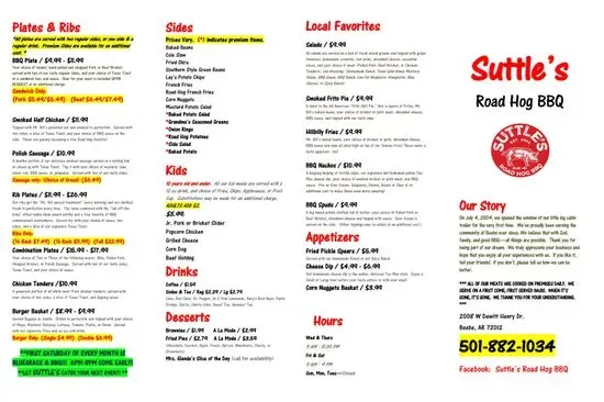 Suttle's Road Hog BBQ Menu | Beebe, AR | Checkle
