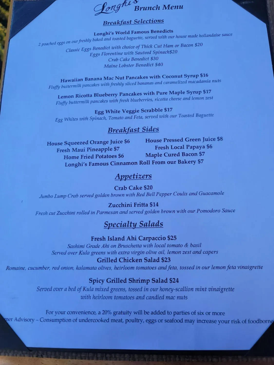 Longhi's Kaanapali Menu - Updated October 2025