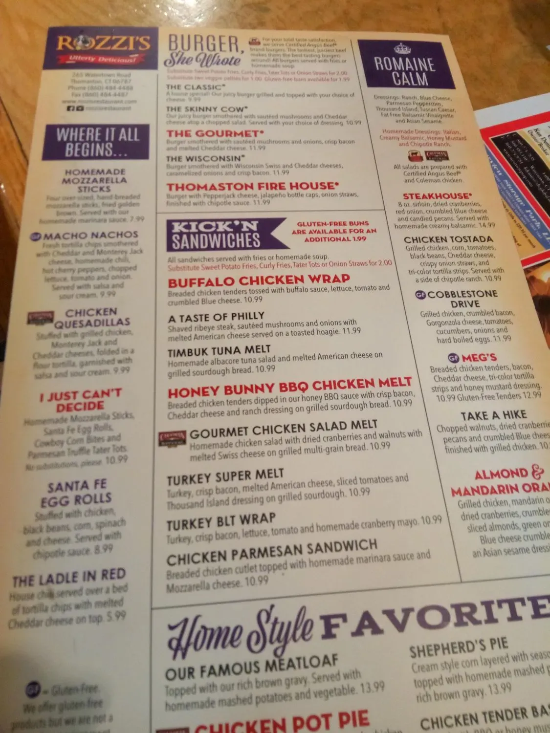 Rozzi's Restaurant Menu - Updated October 2025