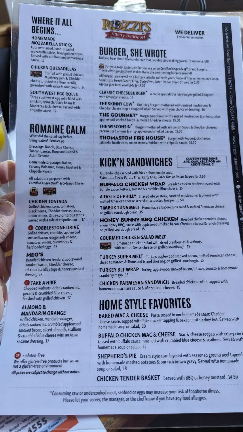 Rozzi's Restaurant Menu - Updated October 2025