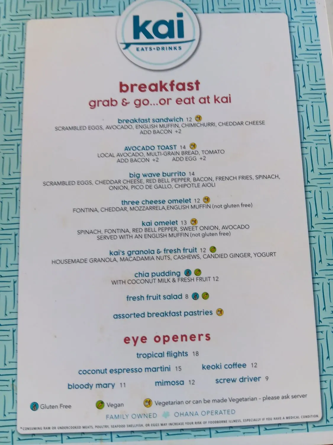 Kai Eats + Drinks Menu - Updated October 2025