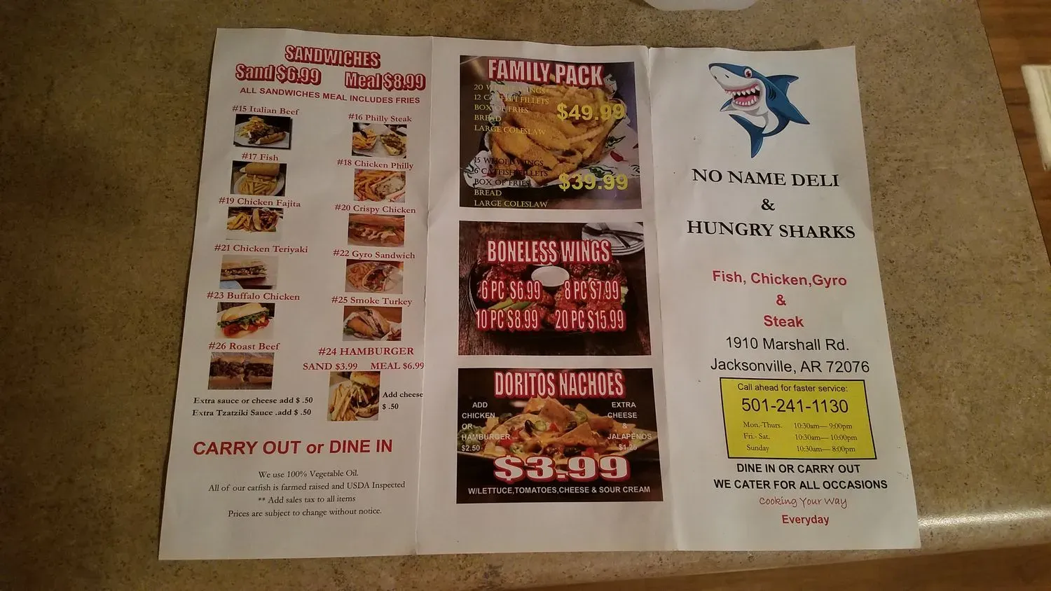Hungry Sharks Menu - Updated October 2025