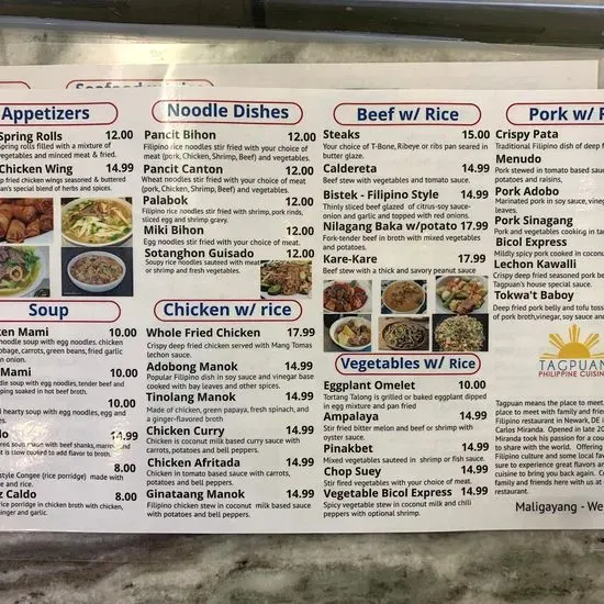 Tagpuan Restaurant Philippine Cuisine Menu | Newark, DE | Checkle
