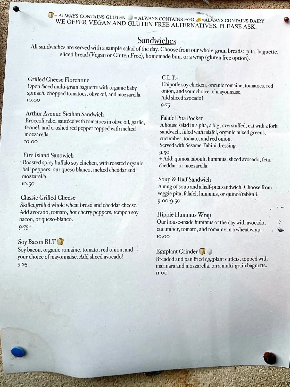Claire's Corner Copia Menu - Updated October 2025