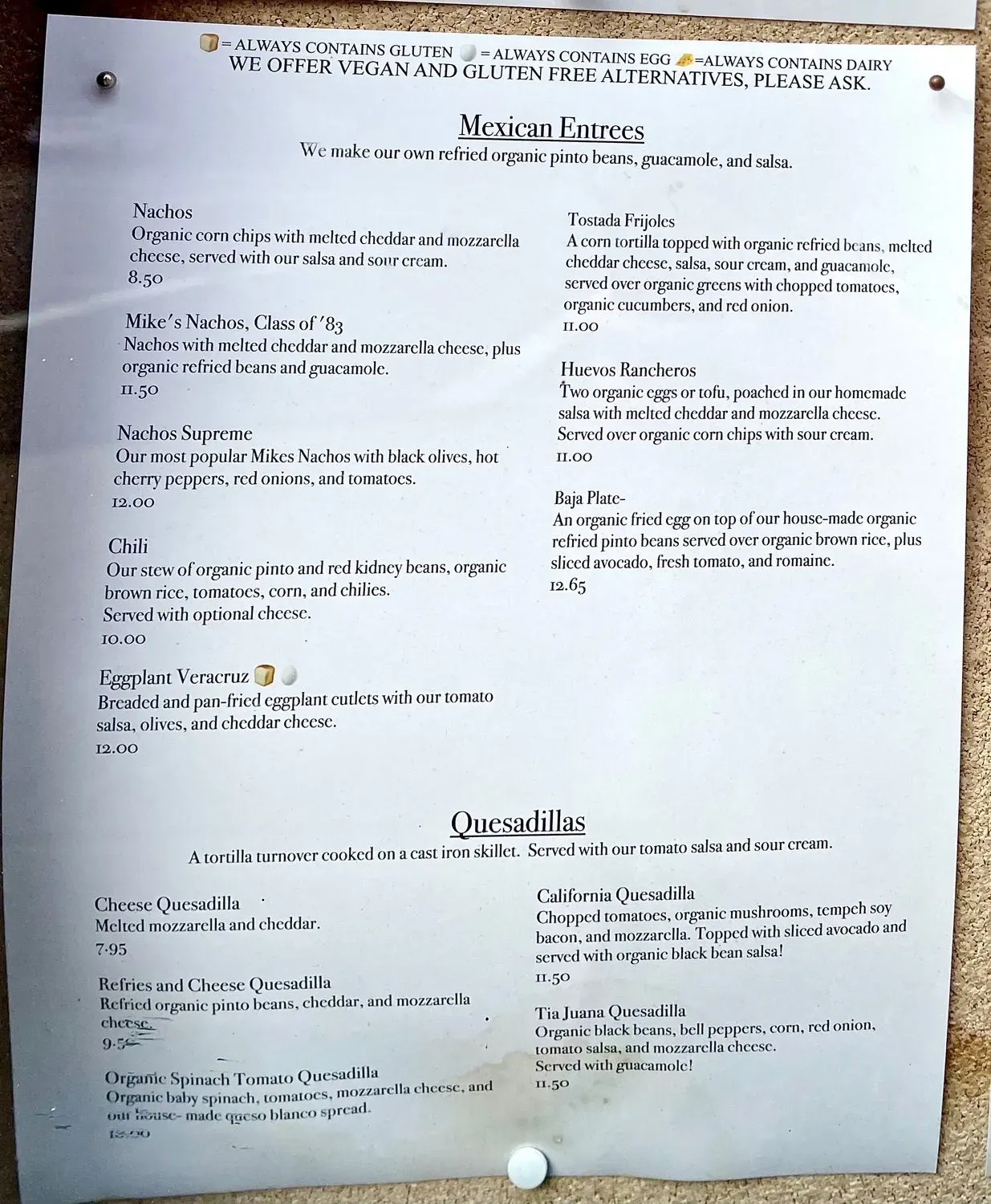 Claire's Corner Copia Menu - Updated October 2025