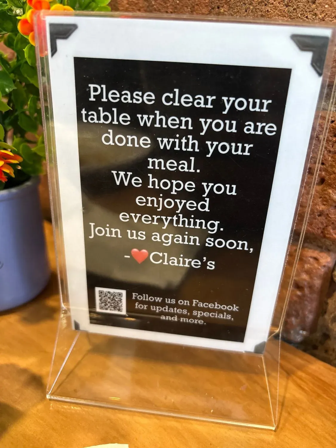 Claire's Corner Copia Menu - Updated October 2025