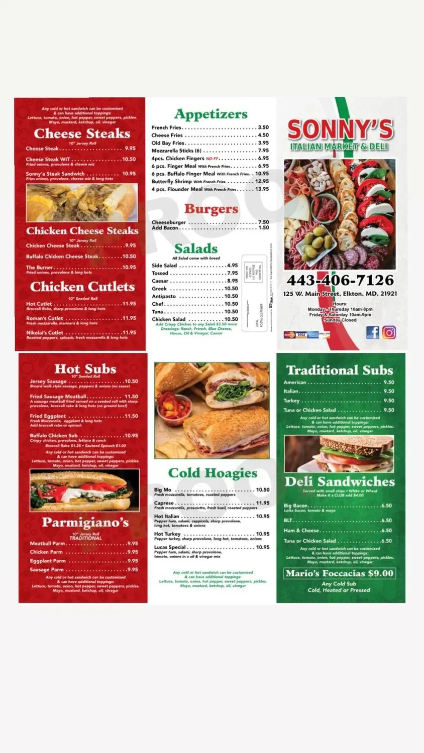 Sonny’s Italian Market and Deli Menu | Elkton, MD | Checkle