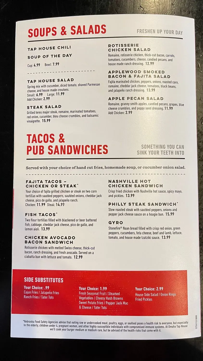 Omaha Tap House - Downtown Menu - Updated October 2025