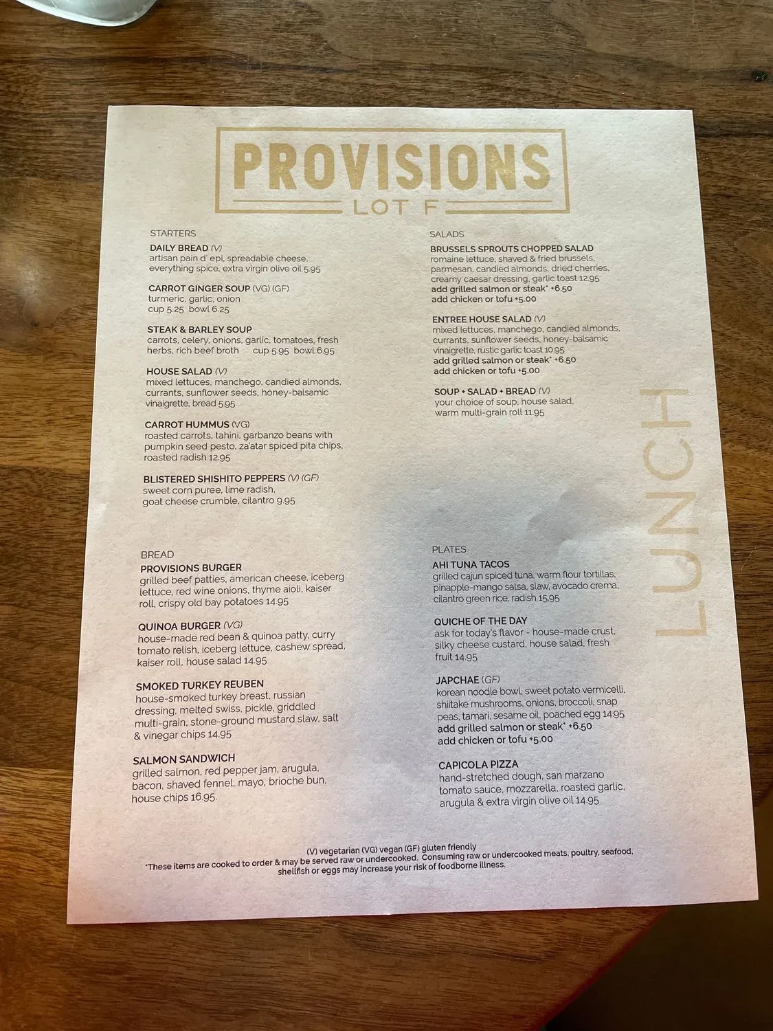 Provisions Lot F Menu - Updated October 2025