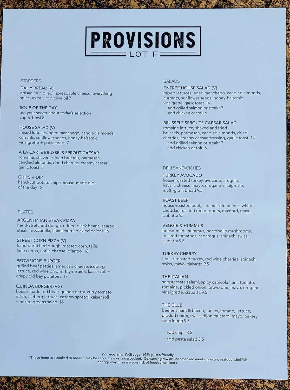 Provisions Lot F Menu - Updated October 2025