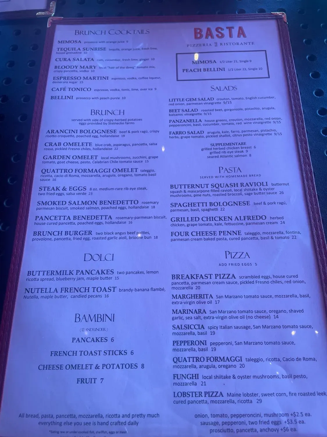 Basta Pizzeria Ristorante Menu - Updated October 2025