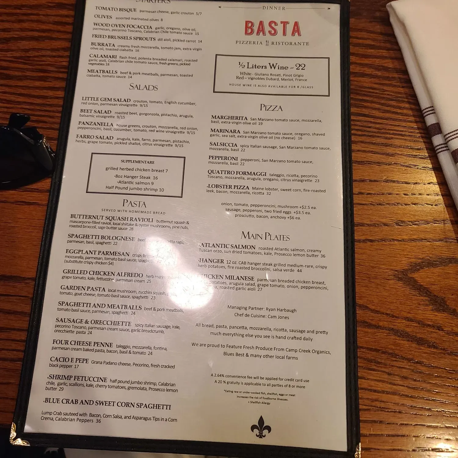 Basta Pizzeria Ristorante Menu - Updated October 2025