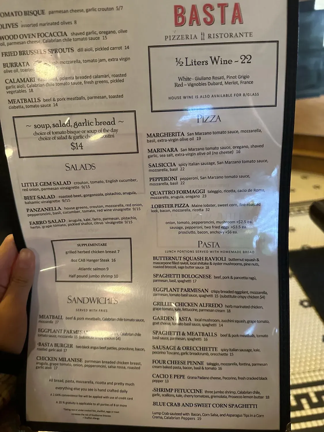 Basta Pizzeria Ristorante Menu - Updated October 2025