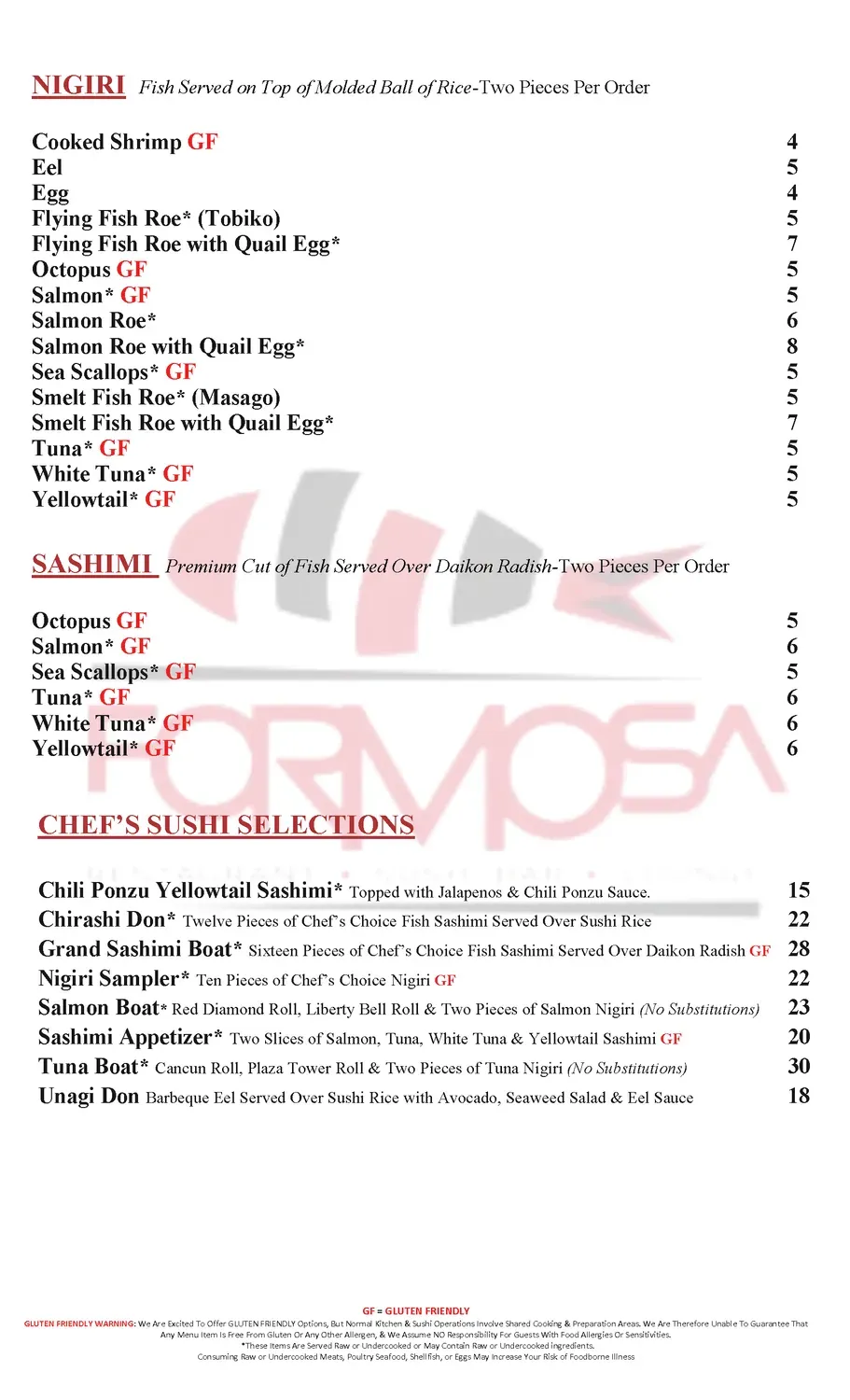 Formosa Menu - Updated October 2025