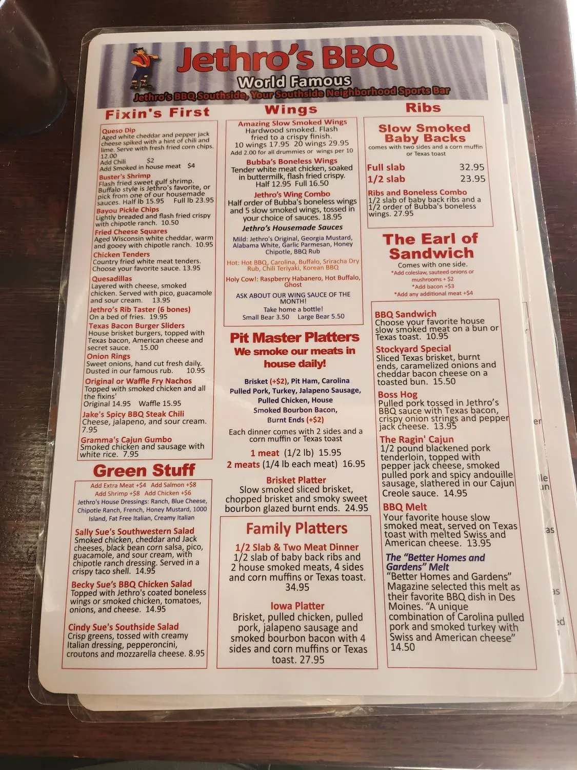 Jethro's BBQ Menu - Updated October 2025