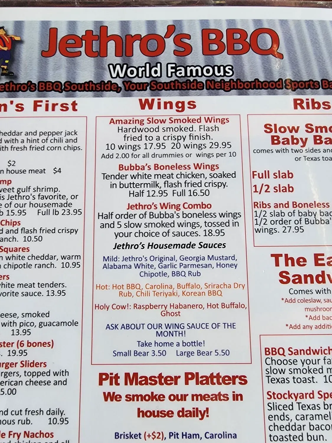 Jethro's BBQ Menu - Updated October 2025