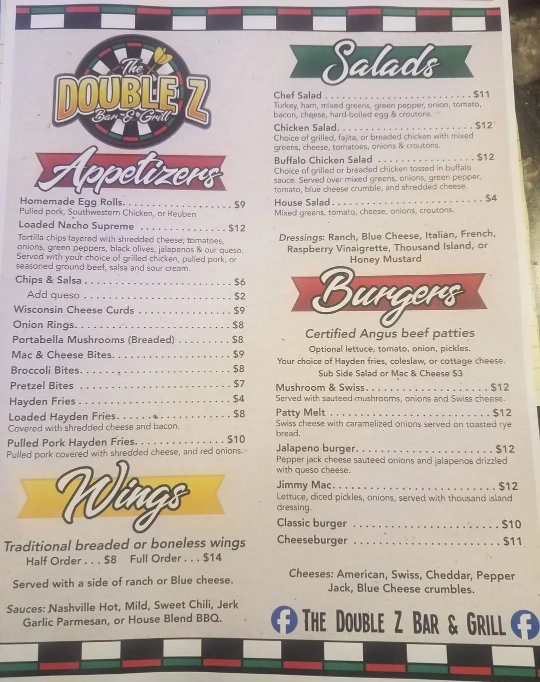 The Double Z Bar and Grill Menu - Updated October 2025
