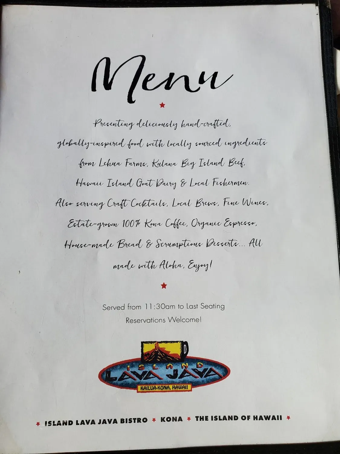 Island Lava Java Menu - Updated October 2025