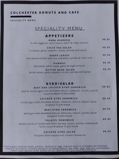 Colchester Donut and Cafe Menu | Colchester, CT | Checkle