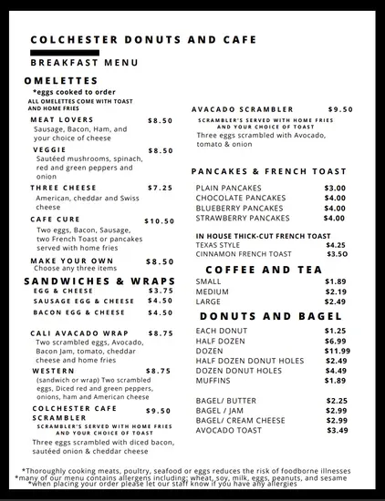 Colchester Donut and Cafe Menu | Colchester, CT | Checkle