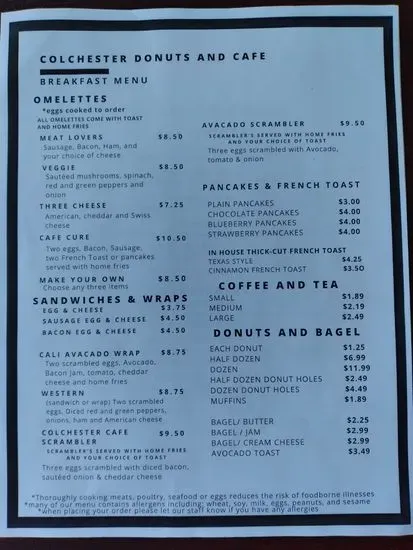 Colchester Donut and Cafe Menu | Colchester, CT | Checkle