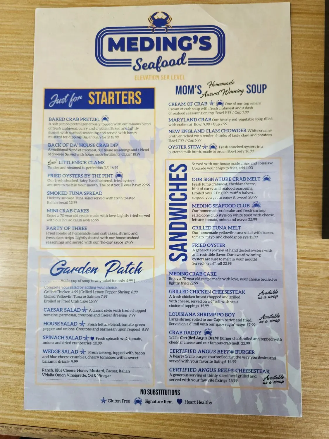 Meding's Seafood Menu - Updated October 2025